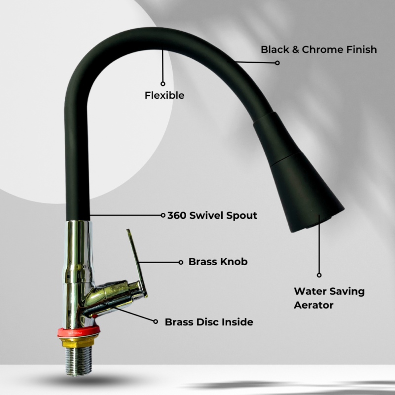 Dual Flow Swan Neck Tap with 360° Flexible Silicone Spout, Matt Black ...